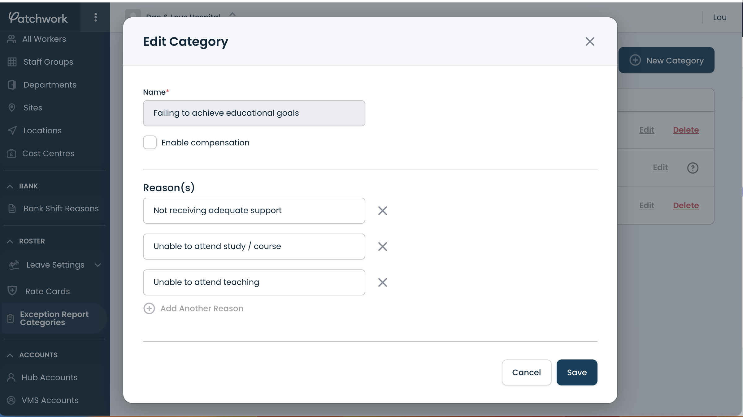 How do I set up new exception reporting categories?
